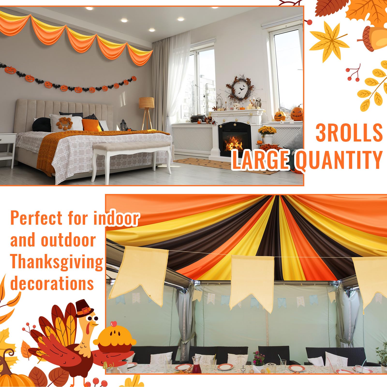 Preboun 3 Pcs Thanksgiving Disposable Tablecloth Roll Plastic Table Cover Roll Table Cloth for Fall Thanksgiving Parties and Decorations,40" x 100'(Coffee, Orange, Yellow)