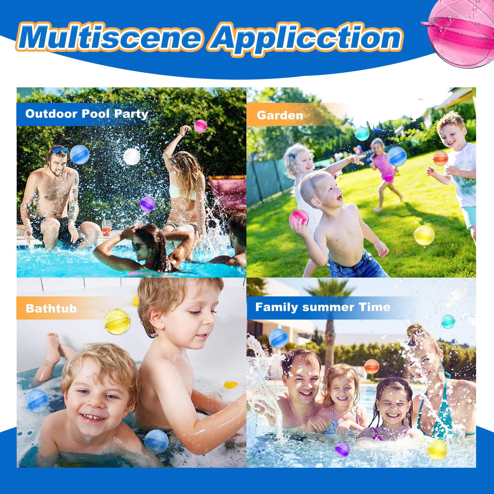 Reusable Water Balloons for Kids Adults Outdoor Activities Self Sealing Quick Fill Water Balloons Silicone Water Bombs with Mesh Bag,8 Pack