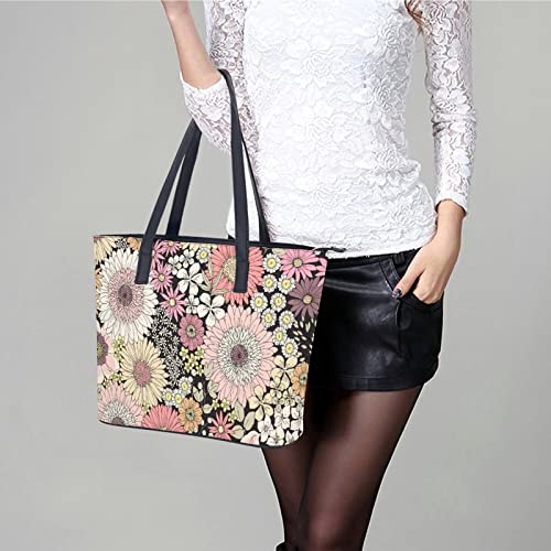 Scattered Flowers Women's Tote Bag PU Leather Shoulder Bag Handbags Purse For Work Shopping Travel