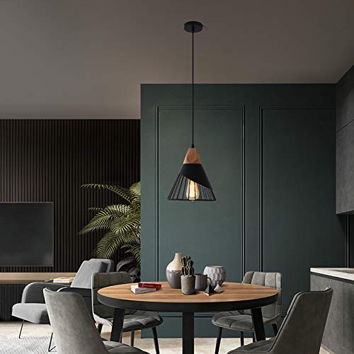 Mxsaoud Modern Black Pendant Light Over Kitchen Island, Adjustable Wood Hanging Light Fixture,Industrial Pendant Lighting for Dining Room,Living Room,Bedroom,Hallway,kitchen,Bar
