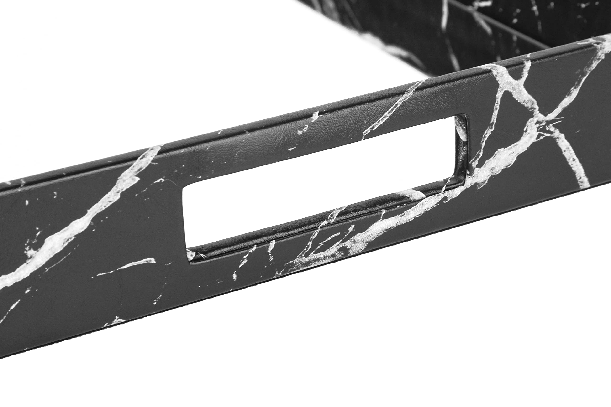 Vixdonos Decorative Serving Tray Marble Black Leather Tray Mirror Ottoman Tray with Handles for Coffee,Candle Holders,16.2'' X 12.2" X 2''