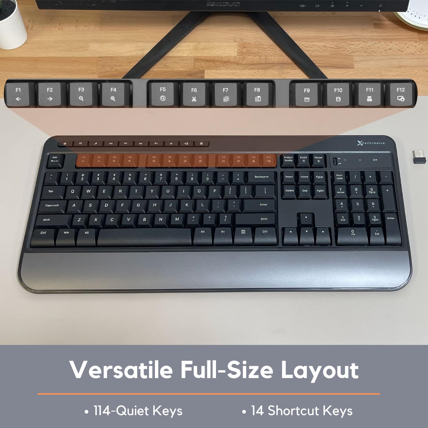 X9 Multimedia USB Wireless Keyboard - Take Control of Your Media - Full-Size Ergonomic Computer Keyboard Wireless with Wrist Rest - Cordless Keyboard for Laptop PC and Chrome