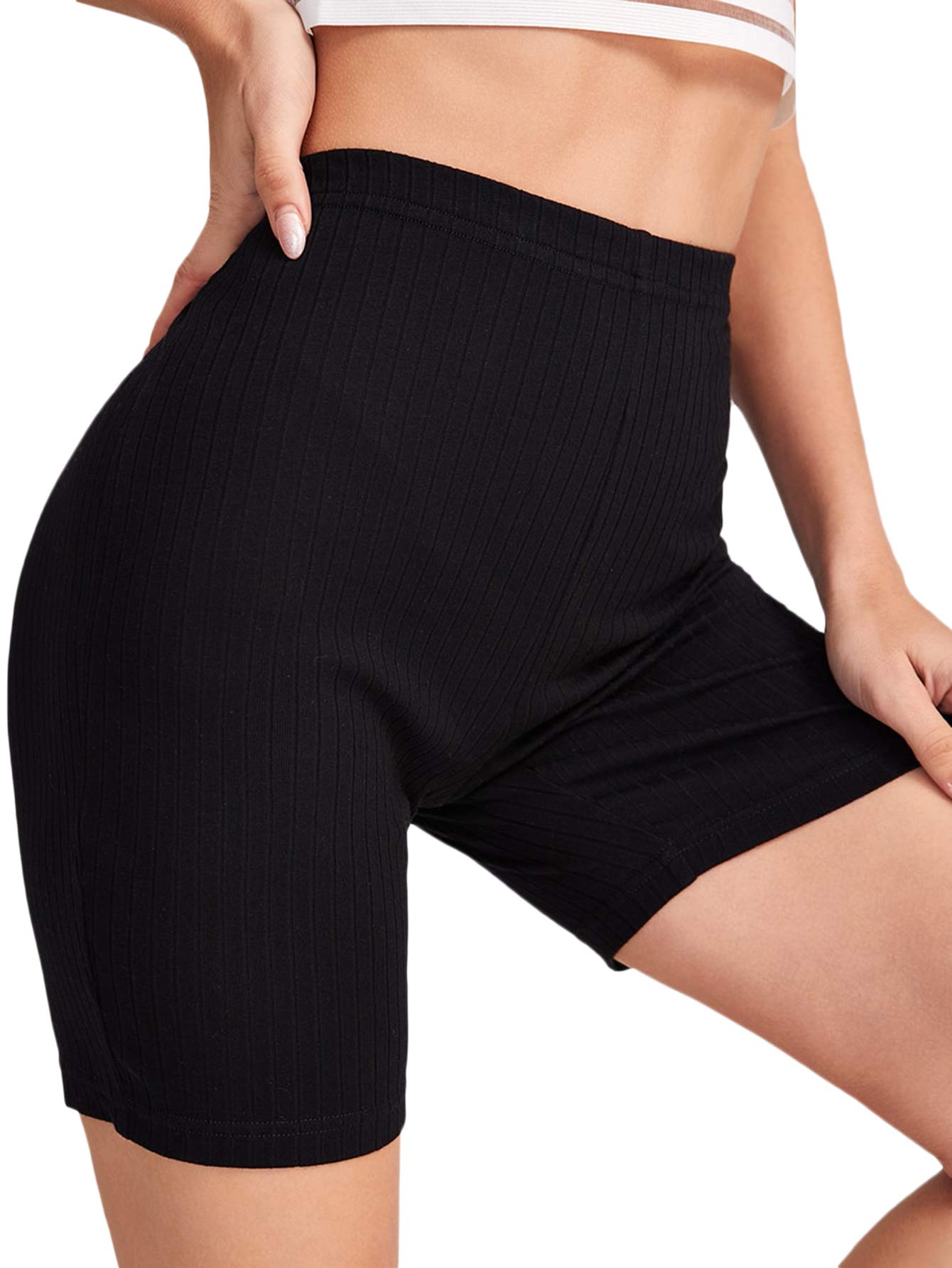 SheIn Women's Elastic High Waist Biker Cycling Shorts Active Leggings Large Black