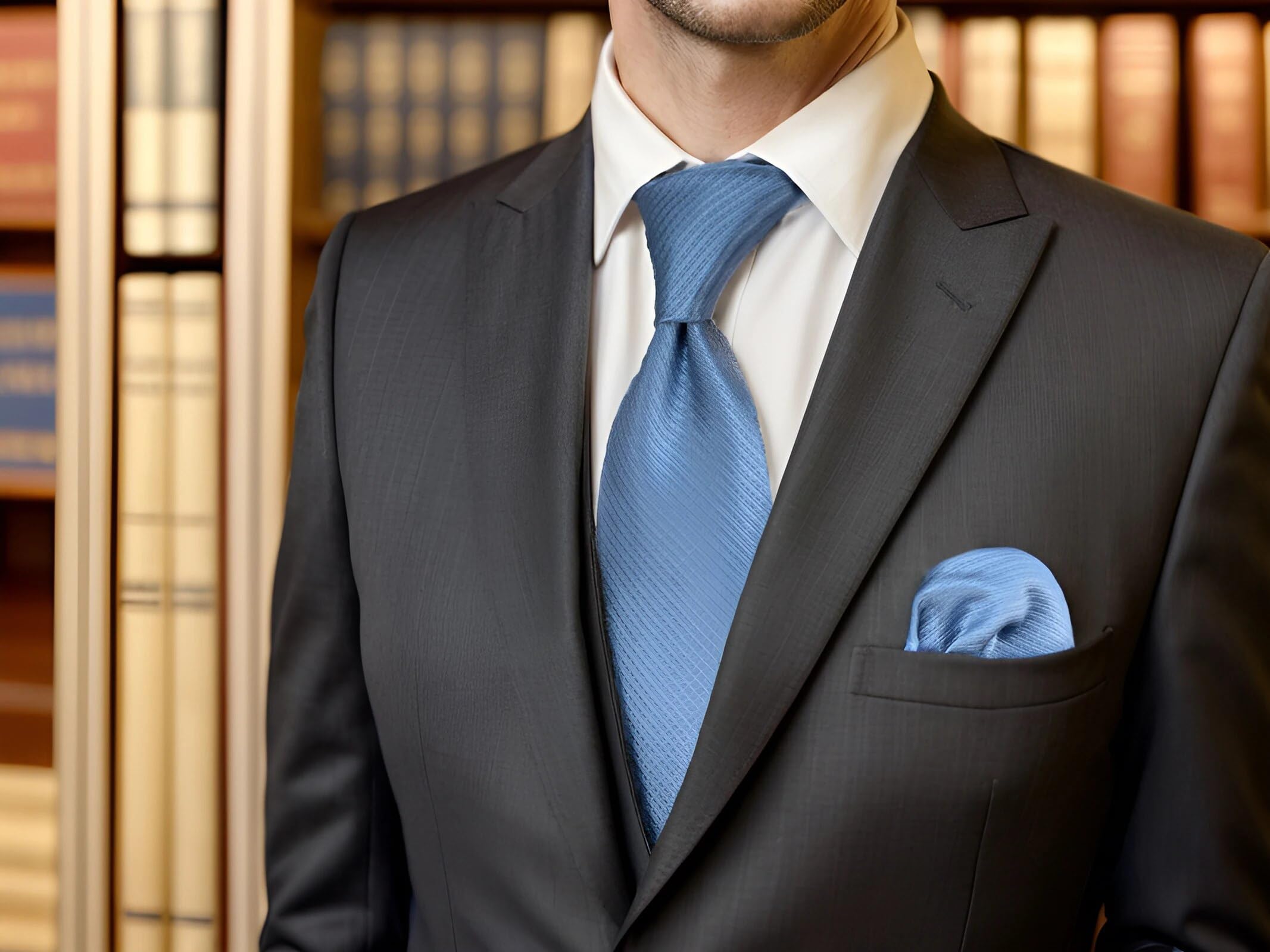 S&W SHLAX&WING Tie for Men Steel Blue Neckties Solid Color Classic Size Necktie with Pocket Square Set