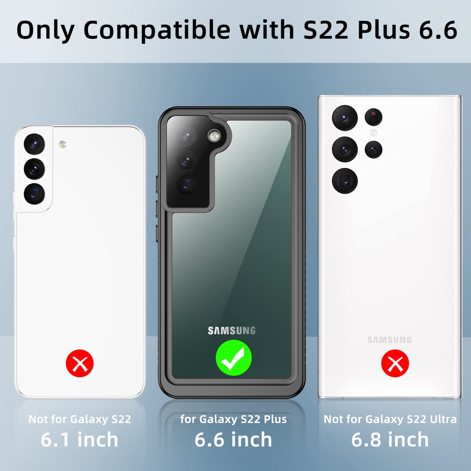 SPIDERCASE for Samsung Galaxy S22 Plus Case Waterproof, Built-in Screen Protector 360° Full Body Protective IP68 Underwater Dustproof Shockproof Case for Samsung Galaxy S22 Plus 5G 6.6’’,Black
