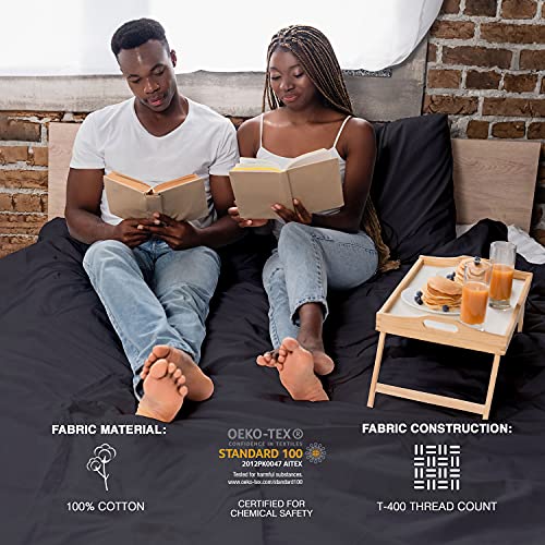 Sunday Home 400 Thread Count 100% Cotton Sheets Damask Stripe Sky Blue Queen Sheets Set 4 Piece - Ultra Soft Long Staple Sateen Weave Luxury Bed Sheet Set with 16" Deep Pockets - Oeko Tex Certified