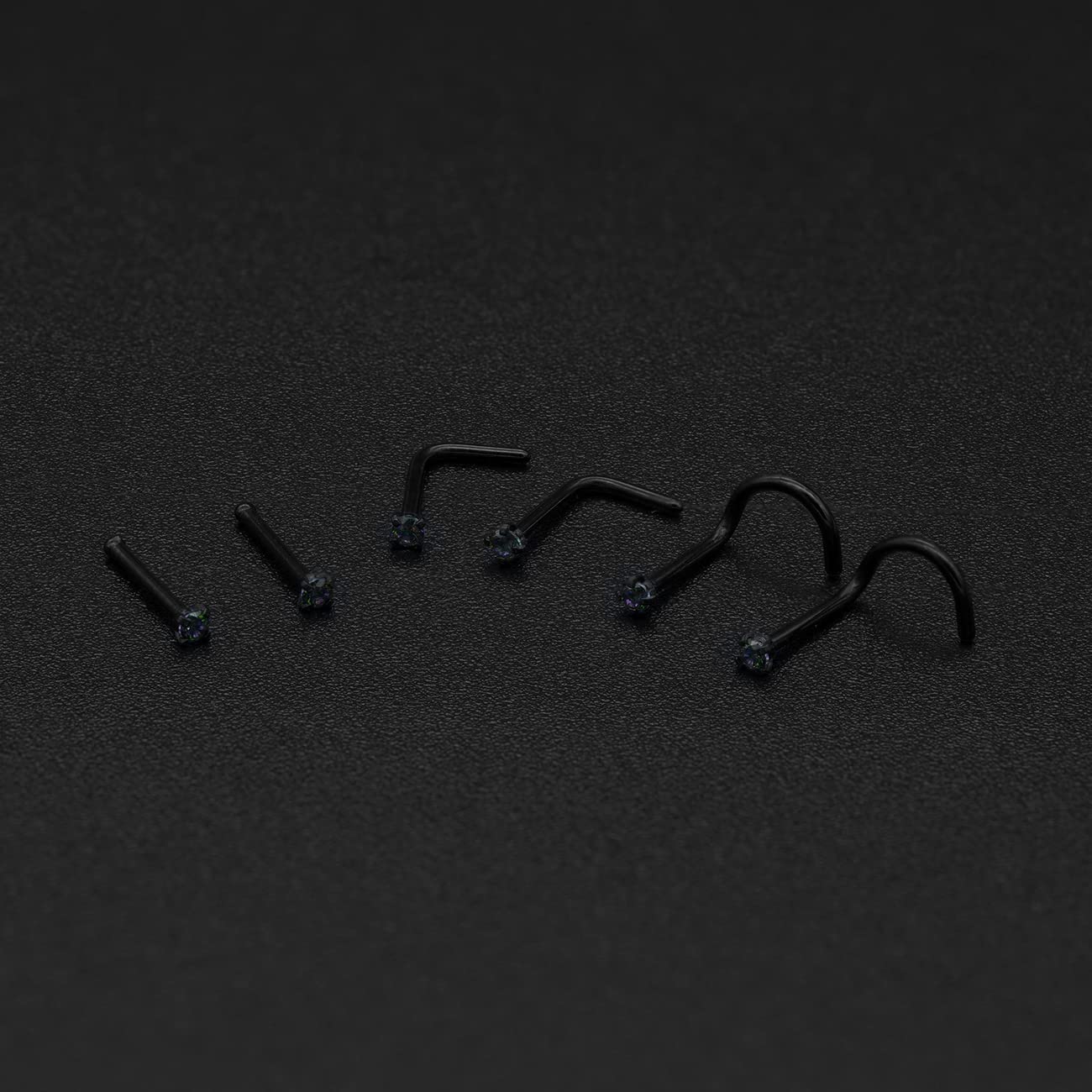 Pierstyles 20G 18G Nose Rings Studs Stainless Steel Nose Rings for Women Men Round CZ Nose Bone L Shaped Screw Nose Stud Ring Set Nostril Piercing Jewelry Silver Gold Black