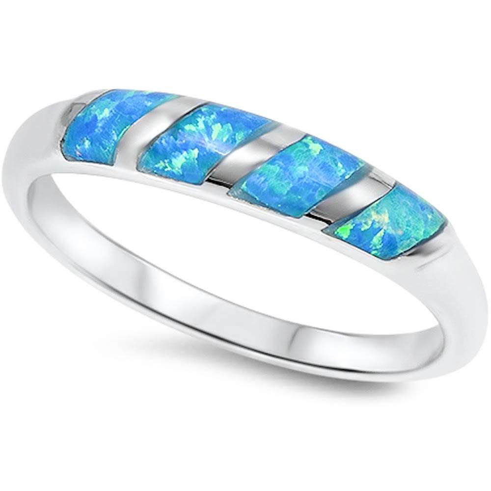 Oxford Diamond Co Lab Created Blue Opal Band .925 Sterling Silver Ring Size 5