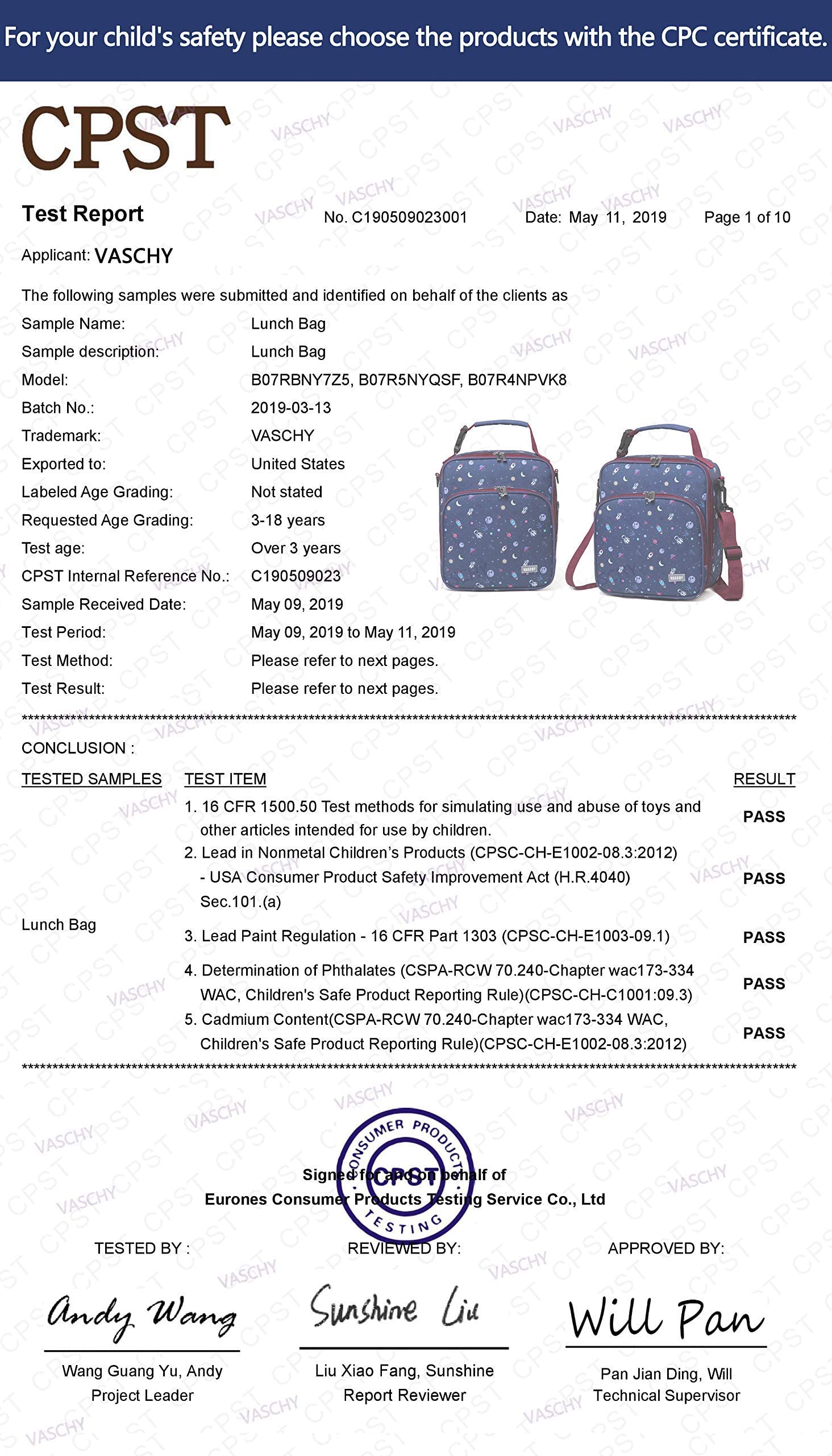VASCHY Preschool Backpack and Cute Neoprene Lunch Bag Bundle
