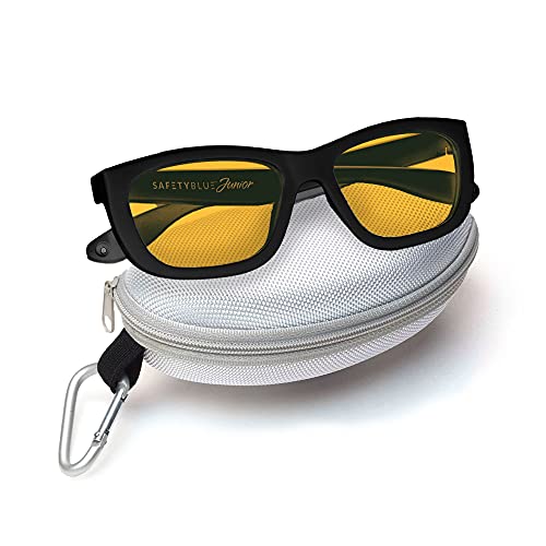 SafetyBlue - Ambient Nights Jr Kids Glasses, Non-Prescription Computer and Gaming Glasses with Green and Blue Light Filter, Ultra-Durable and Bendable, Unisex, Space Black