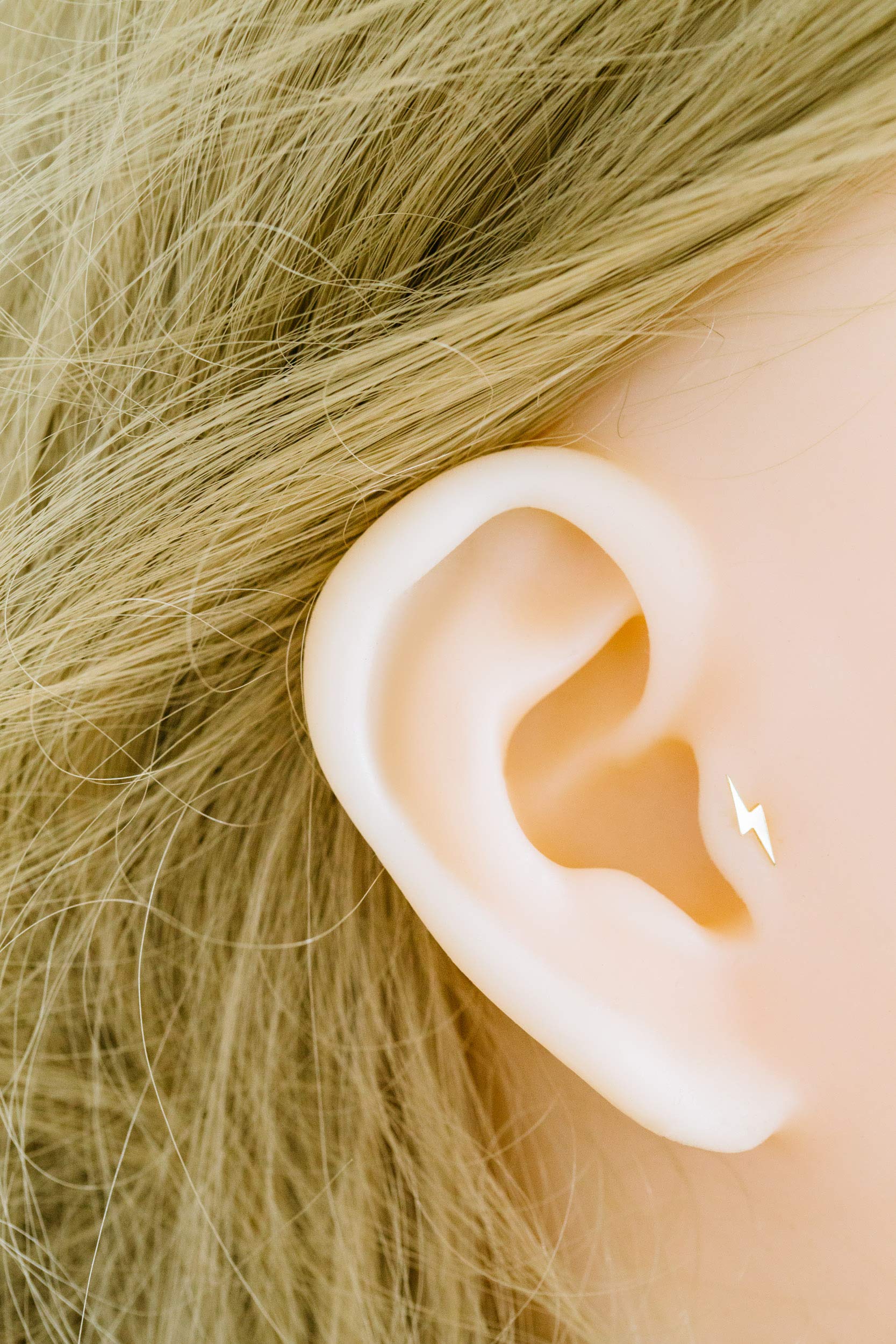 ONDAISY 14K Solid Rosegold Jewelry Flash Thunder Lightning Bolt Ear Stud Post Ball Earring Piercing For Women Sensitive Ears