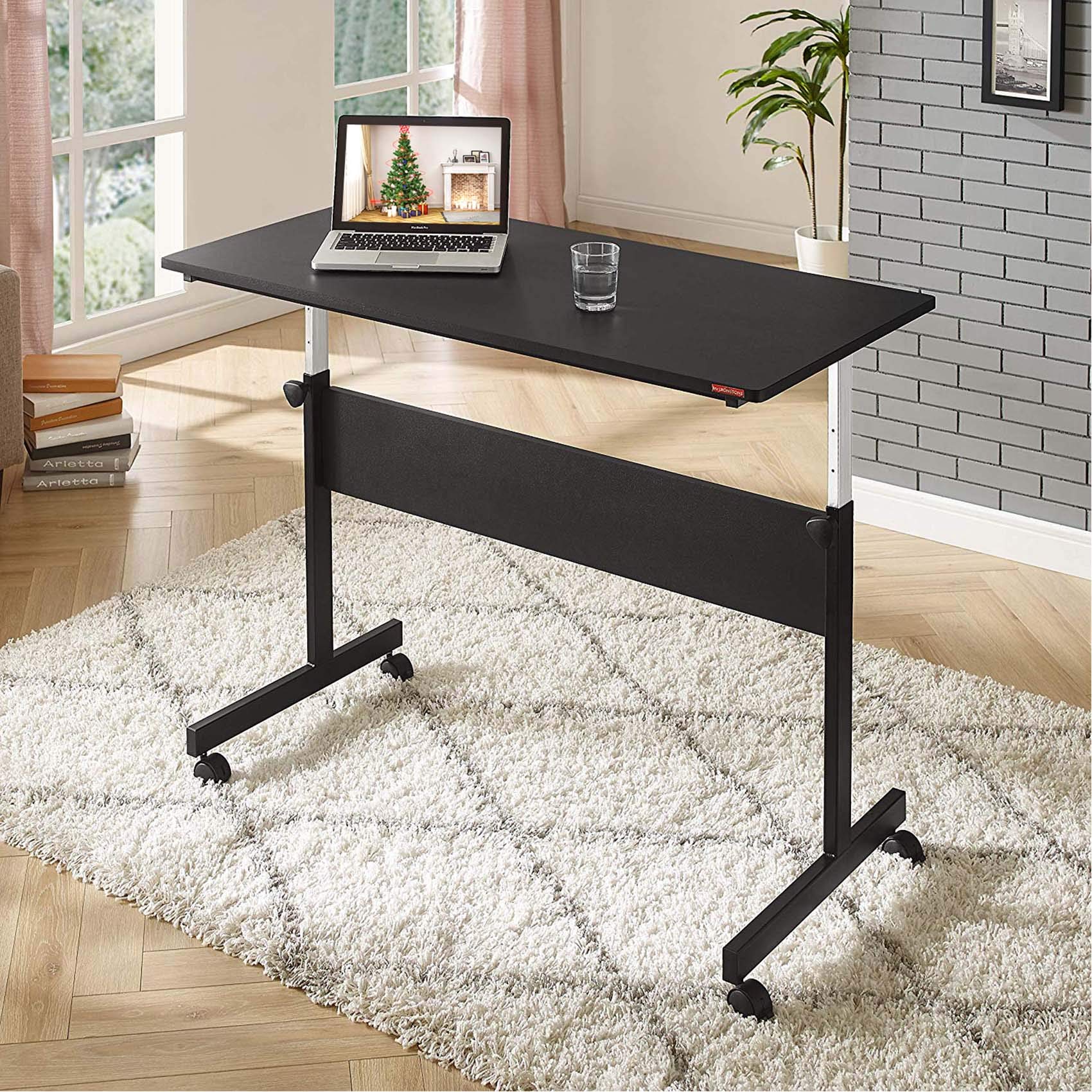 Mr IRONSTONE Height Adjustable Desk 45.7" Mobile Computer Desk Home & Office Utility Table with Rolling Wheels（Non-Automatic Adjustment） (Black)