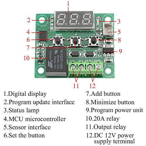 XINGYHENG 2PCS W1209 Digital Thermostat high Precision Temperature Control Switch Module DC 12V Micro Temperature Control BoardĀ and NTC 10K Thermistor Sensors Digital Temperature Probe