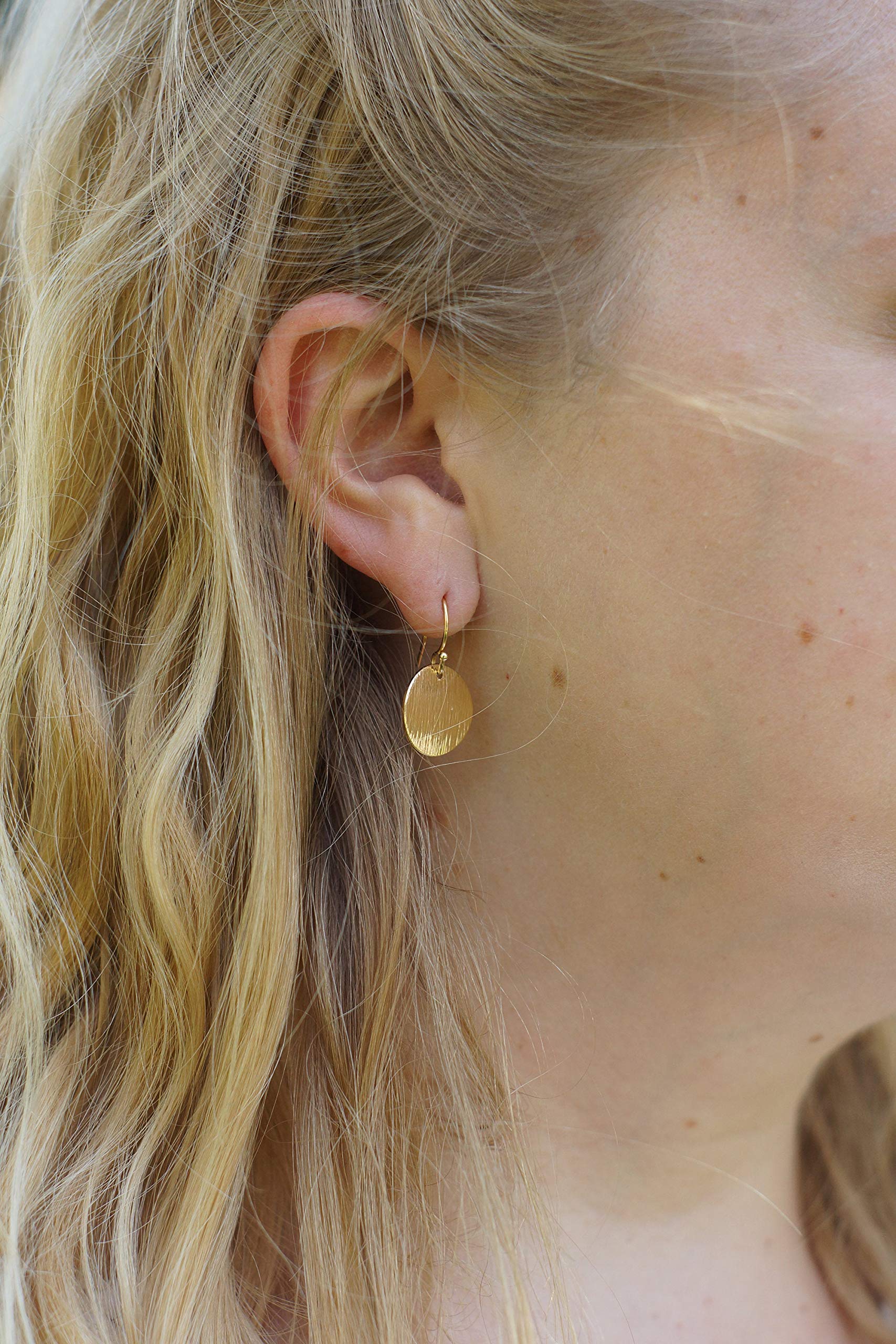 POTESSA 18K Gold Circle Disc Dangle Earrings Brushed Small Round Coin Hoop Earrings for Women Minimalist Lightweight Statement Jewelry