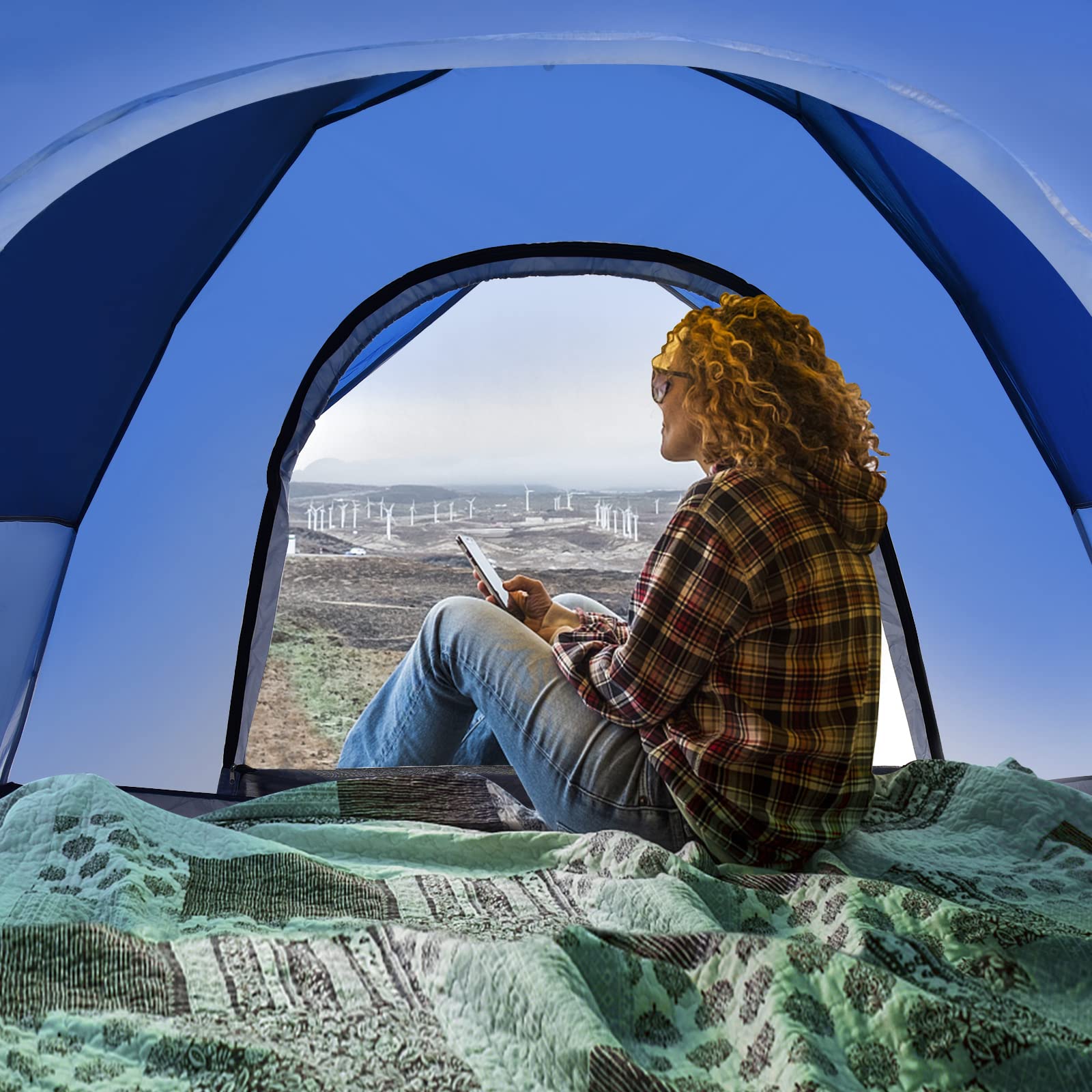 Tangkula 4 Person Pop up Camping Tent, 2-in-1 Portable Backpacking Tent with Removable Rainfly, Carry Bag, 2 Mesh Windows, 2 Doors, Family Dome Tent for Camping Hiking Mountaineering