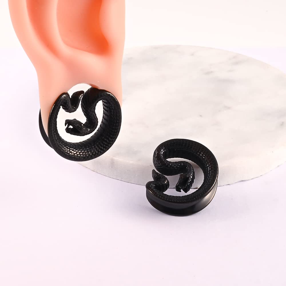 Vankula 2PCS Cool Snake Saddle Ear Plugs Tunnels Ear Gauges Expander Stainless Steel Earrings Body Piercing Jewelry