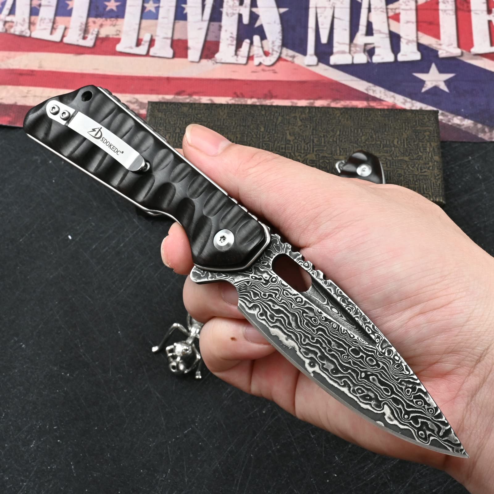 SDOKEDC Tactical Knives Damascus Pocket Knife for Men Handmade Folding Knife with Liner Lock for Outdoor EDC Camping Hunting Survival (SD611A)