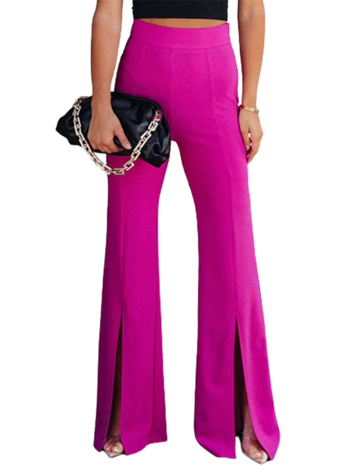 Women Bootcut Yoga Pants Casual High Waist Split Hem Bootleg Leggings Wide Leg Work Pants Rose Red