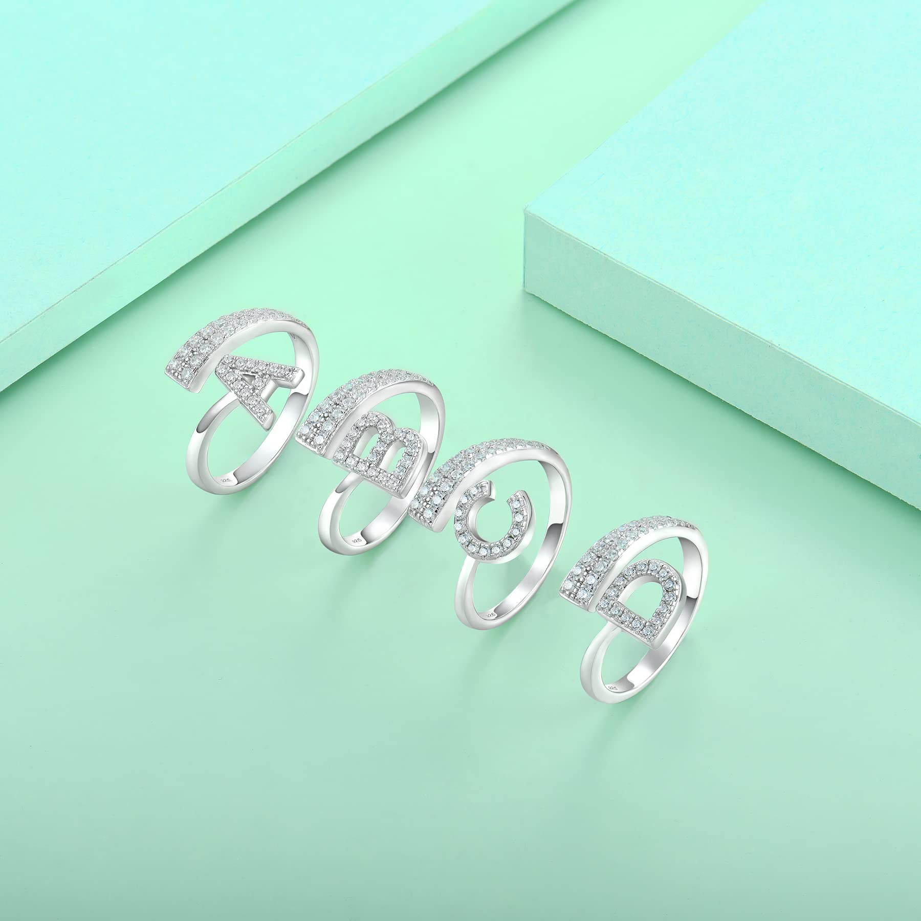 STARCHENIE Initial Ring for Women 925 Sterling Silver Letter A Ring Adjustable Ring 26 Alphabet Jewelry