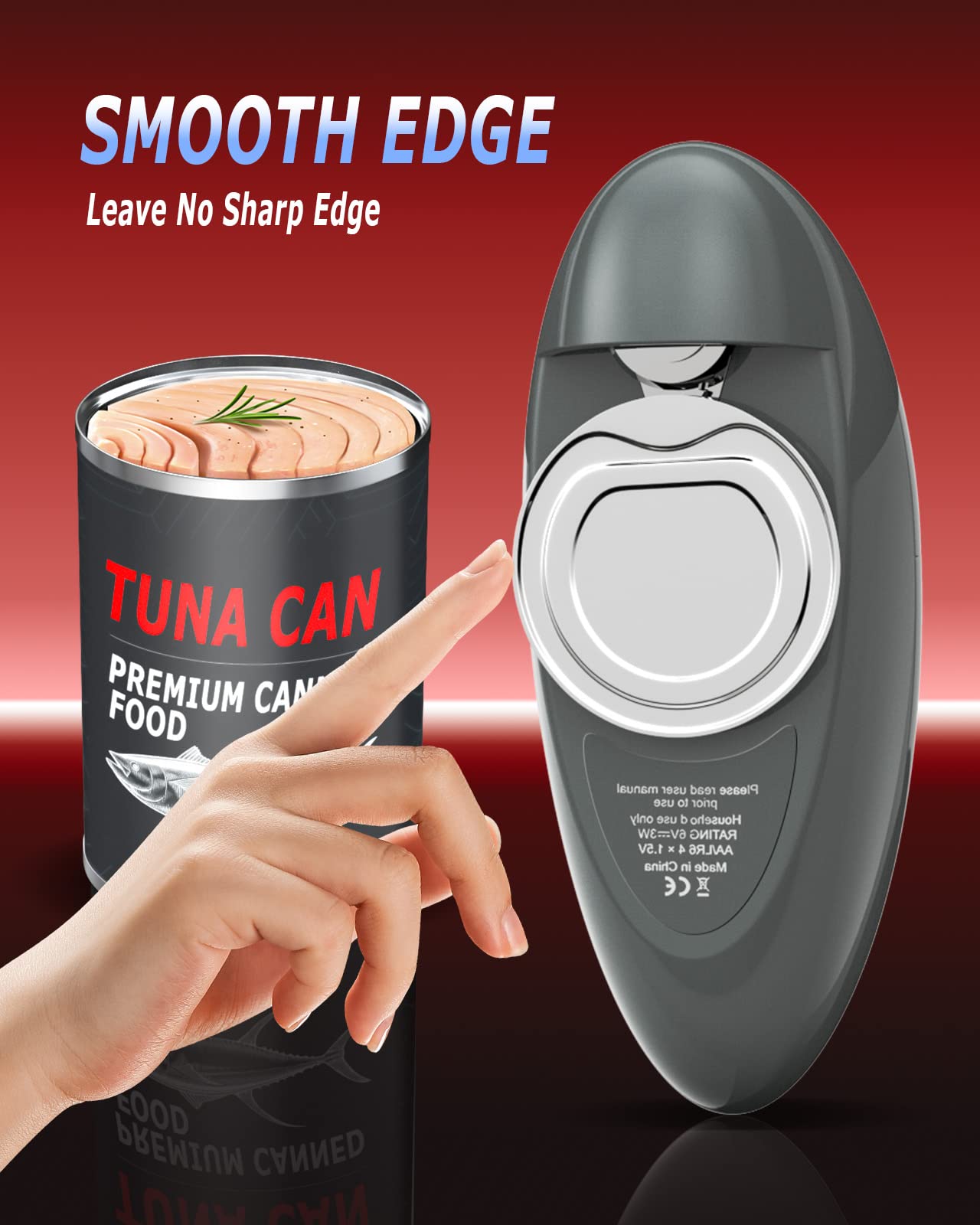 One Touch Electric Can Opener with Smooth Edge, Kitchen Gadget Automatic Can Opener for Seniors with Arthritis, Food Safety Battery Operated Can Opener for Almost All Can Sizes