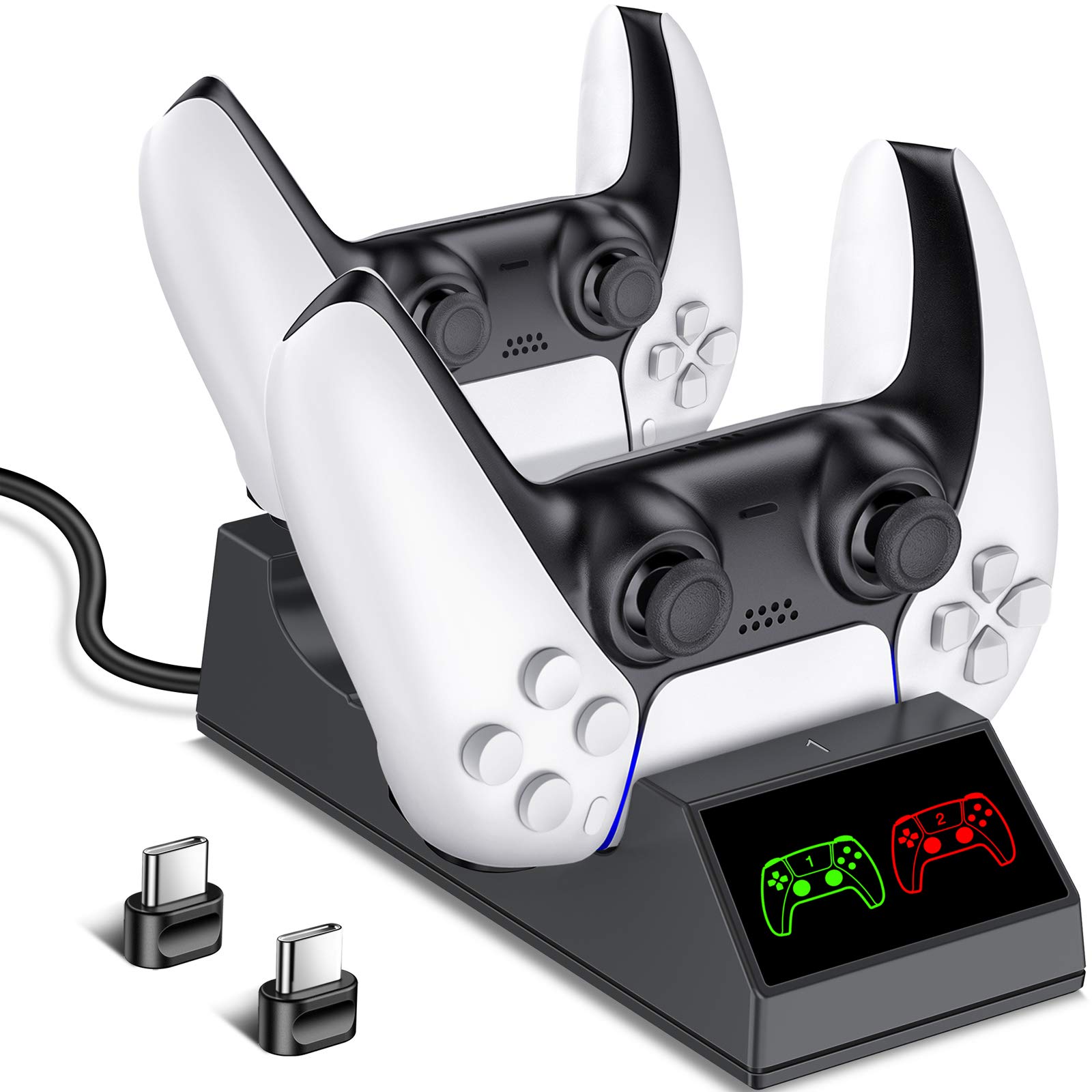 PS5 Controller Charger Station Compatible with Upgraded Playstation 5 Dualsense Controller, DinoFire USB Type-C Fast PS5 Controller Dual Charging Dock Station with 2 Type-C Connectors & LED Indicators