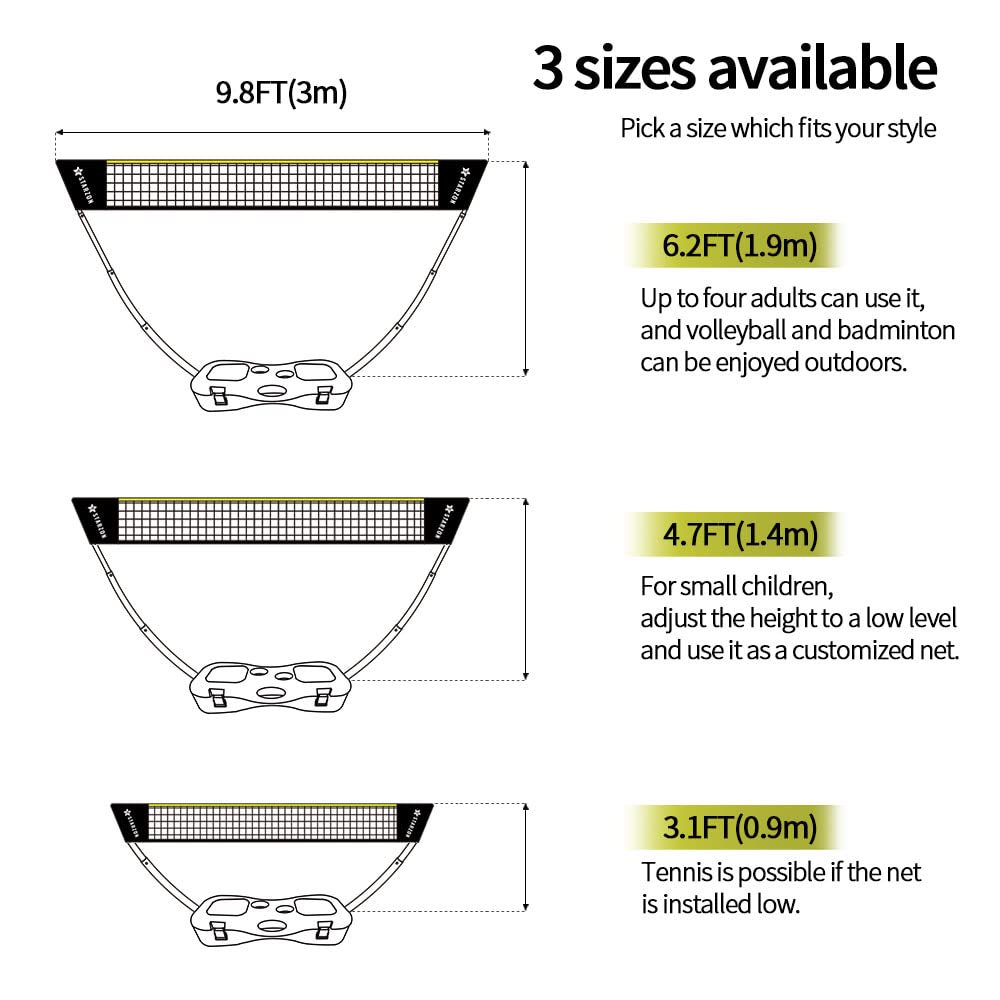 Starzon Tennis Badminton Net Full-Set, Portable Net(9.8ft x 6.2Ft), 2Rackets, 2Nylon Shuttlecocks, Net Case All Included - Pickleball, Kids Volleyball - Complete Outdoor Badminton Kit