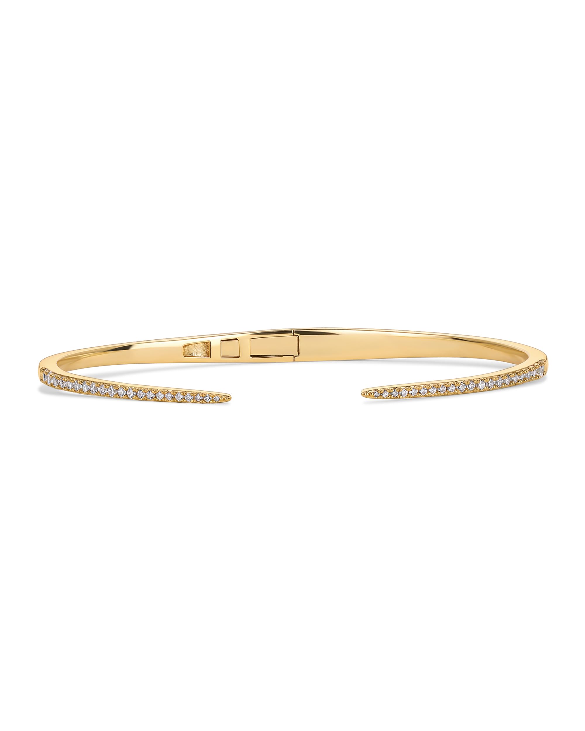PAVOI 14K Gold Plated Cubic Zirconia Claw Bangle Bracelet | Elegant CZ Cuff Bracelets for Women (6.5, Yellow Gold)