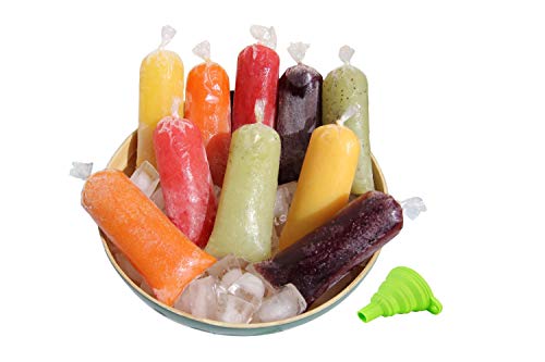 VCCGY 200 Pack Popsicle Mold Bags for Ice Pops Frozen Icies Yogurt Fruit Candy | 3 x 10 inches| comes with a funnel (Clear - 200 pack)