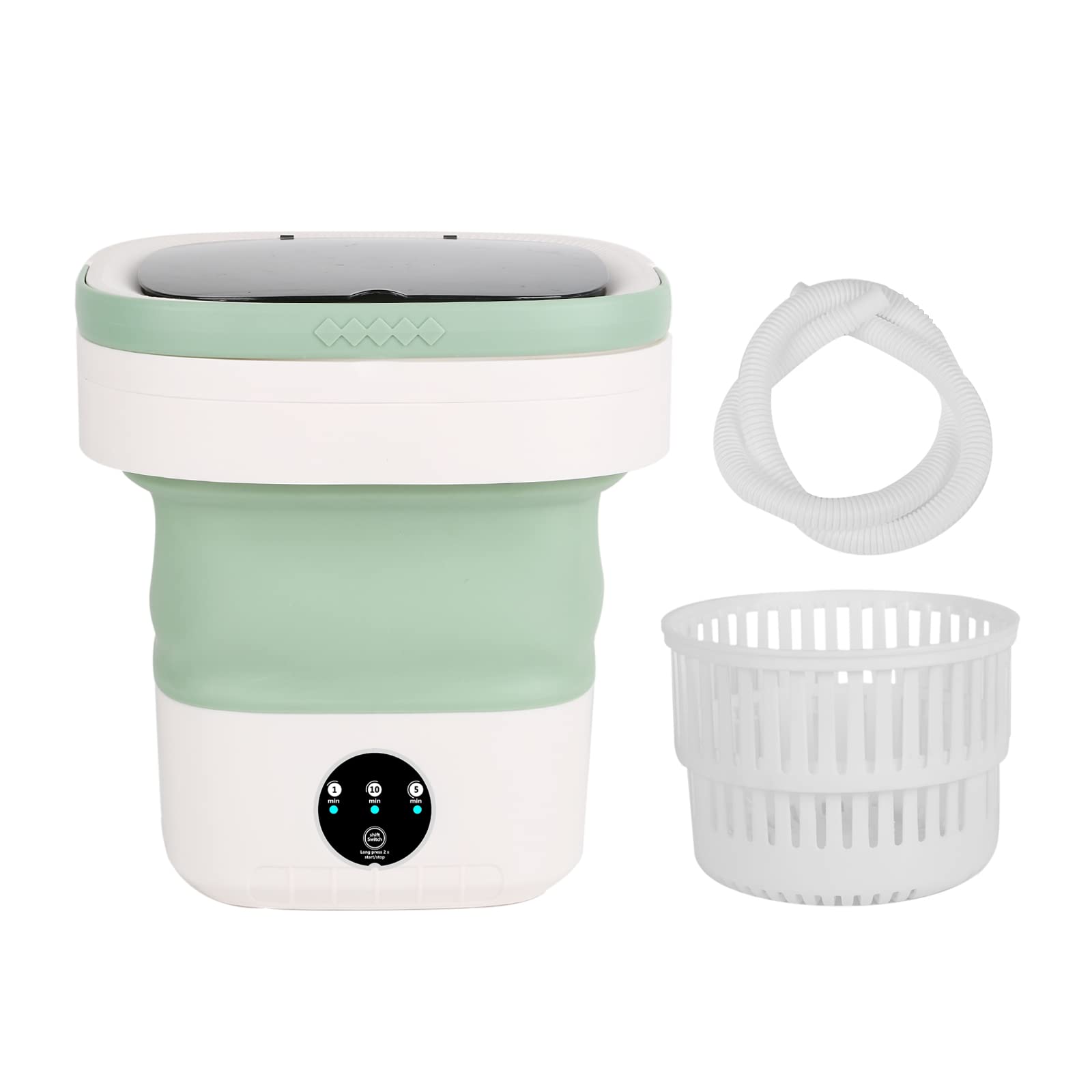 Portable Washing Machine, 7.5L 3-Speed Adjustment Mini Foldable Washer with Drain Basket USB Compact Outdoor Washing Machine for Underwear, Sock, Suitable for Travel, Camping,RVs(Fresh Green)