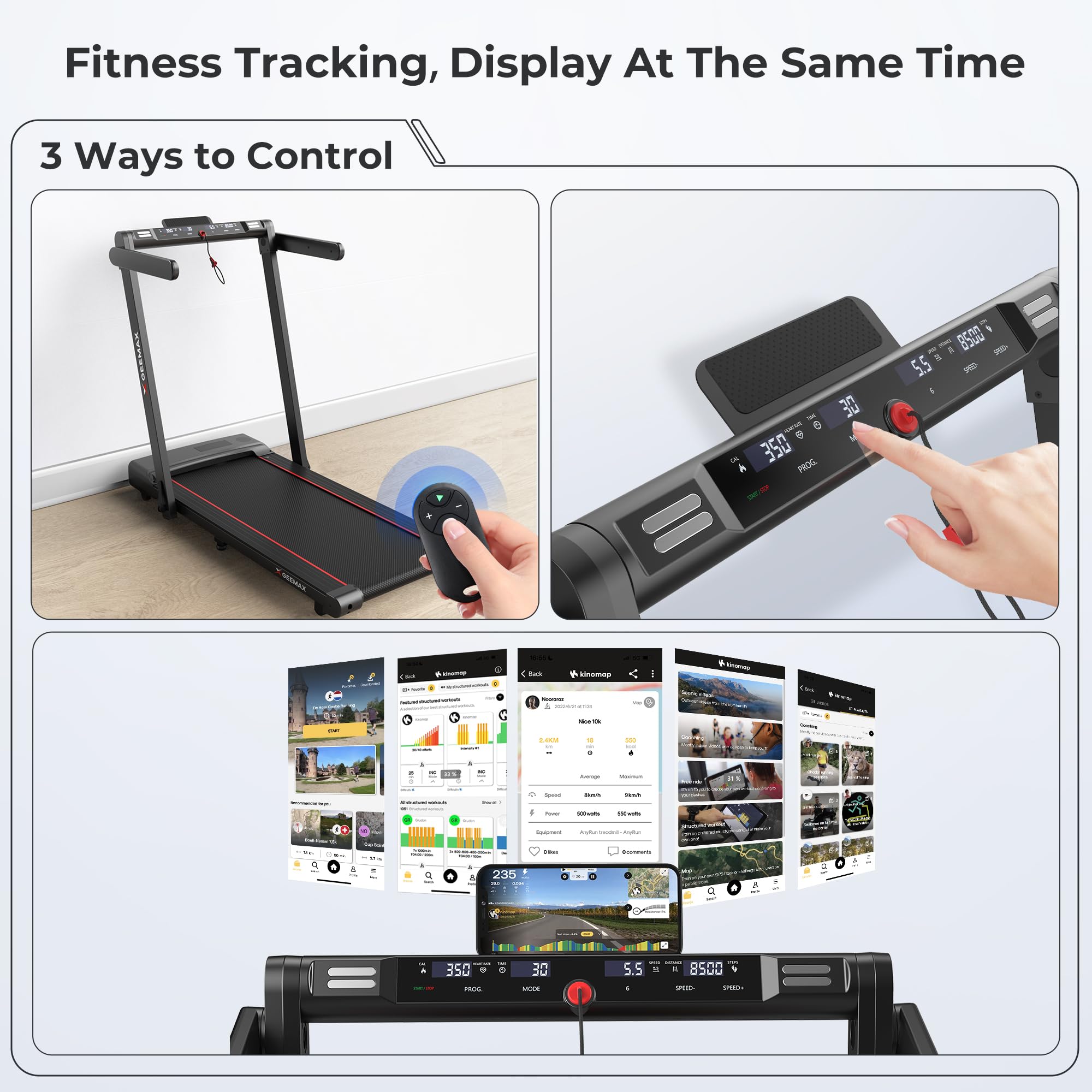 X GEEMAX Geemax 2 in 1 Under Desk Electric Treadmill, 3.0 HP Foldable Walking Running Pad Treadmill for Home Office, 100% Assembled with Bluetooth Speaker, App Control, 12 Preset Programs Black
