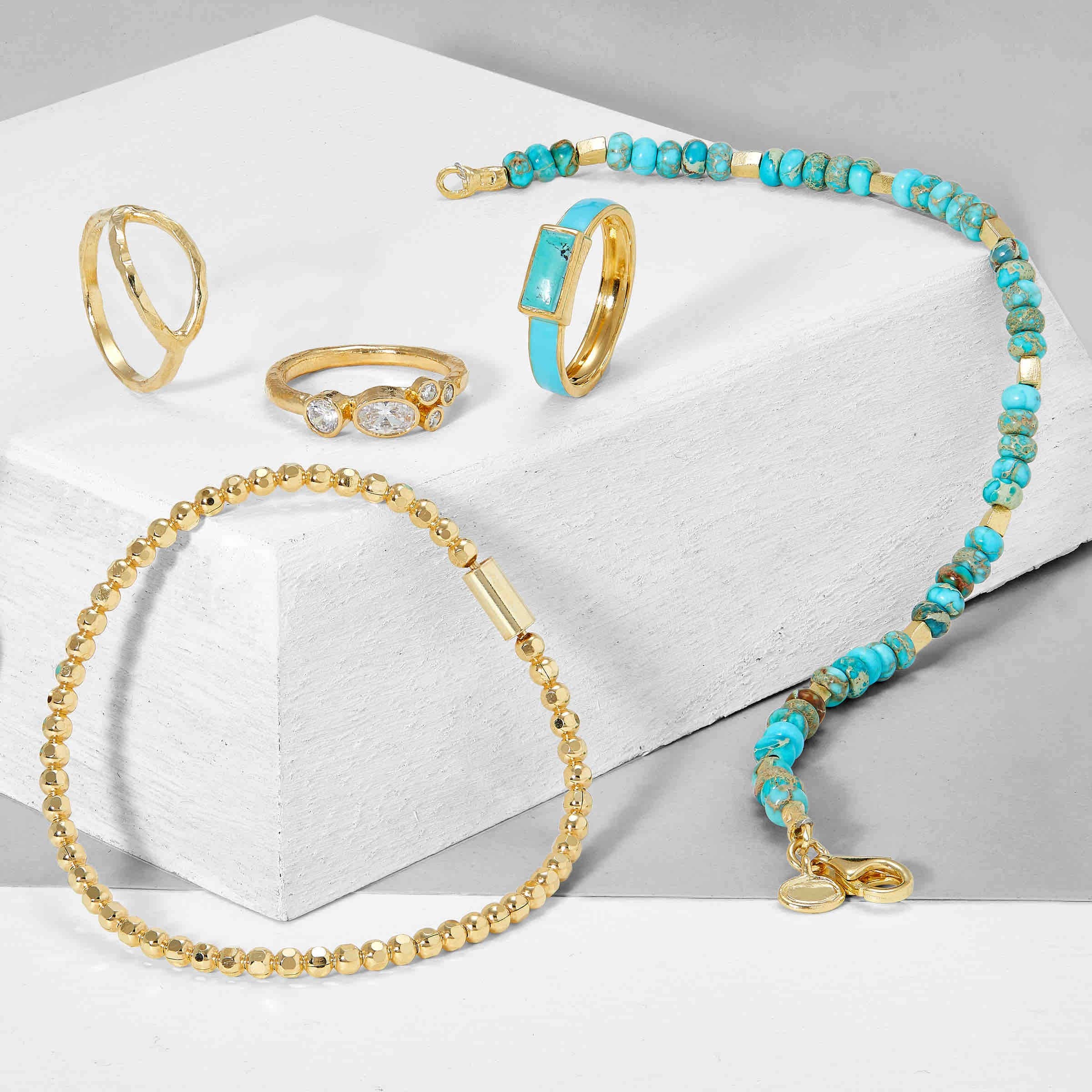 Silpada 'Building Blocks' Turquoise Ring in 18K Yellow Gold-Plated Sterling Silver, Size 11, Size 11