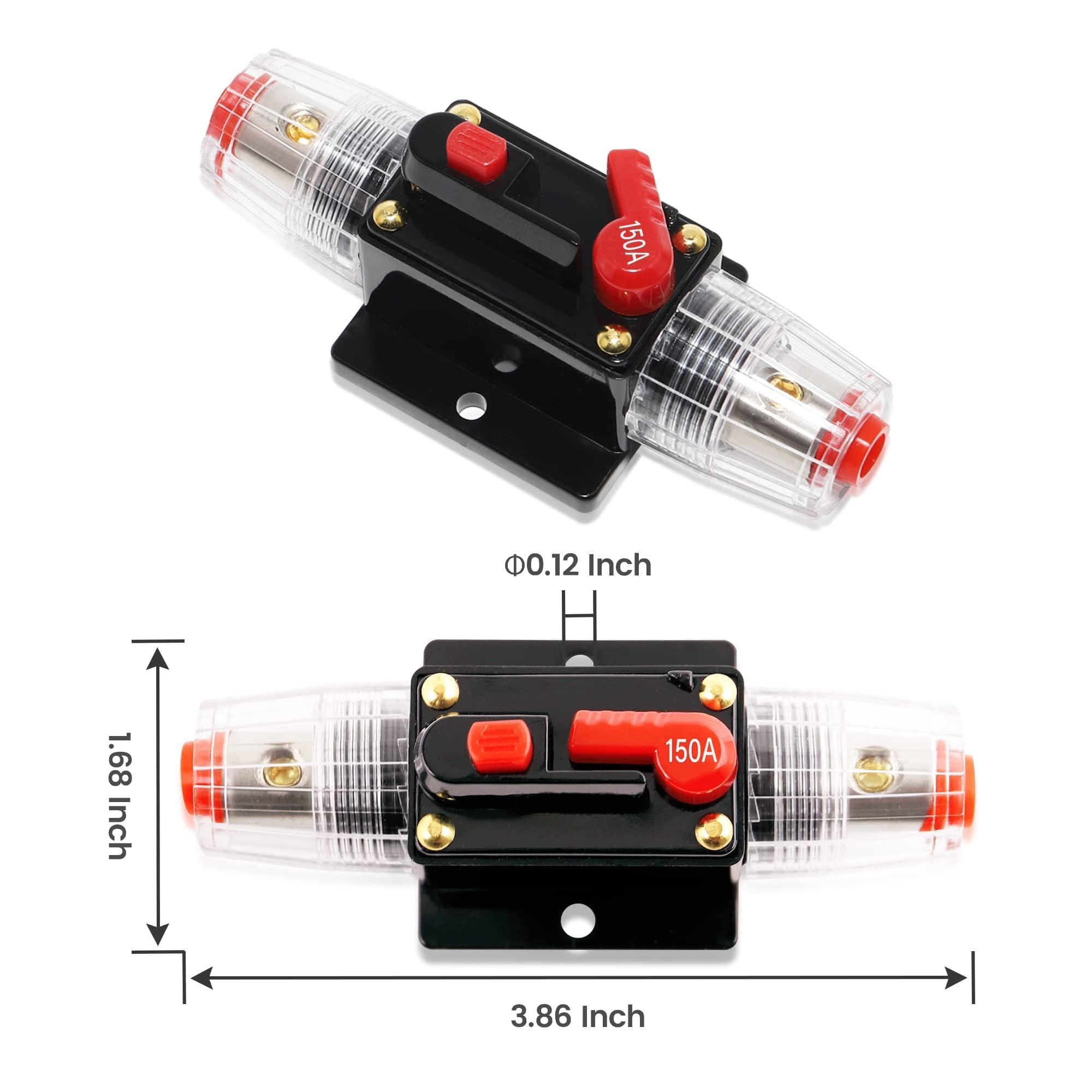 NuIth 150A Audio Inline Circuit Breaker with Manual Reset 12-24V, 4-12 AWG 150 AMP Circuit Breaker Inline Fuse for Car AutomotiveAudio Amplifier System Protection Marine Truck RV Home, 2PCS