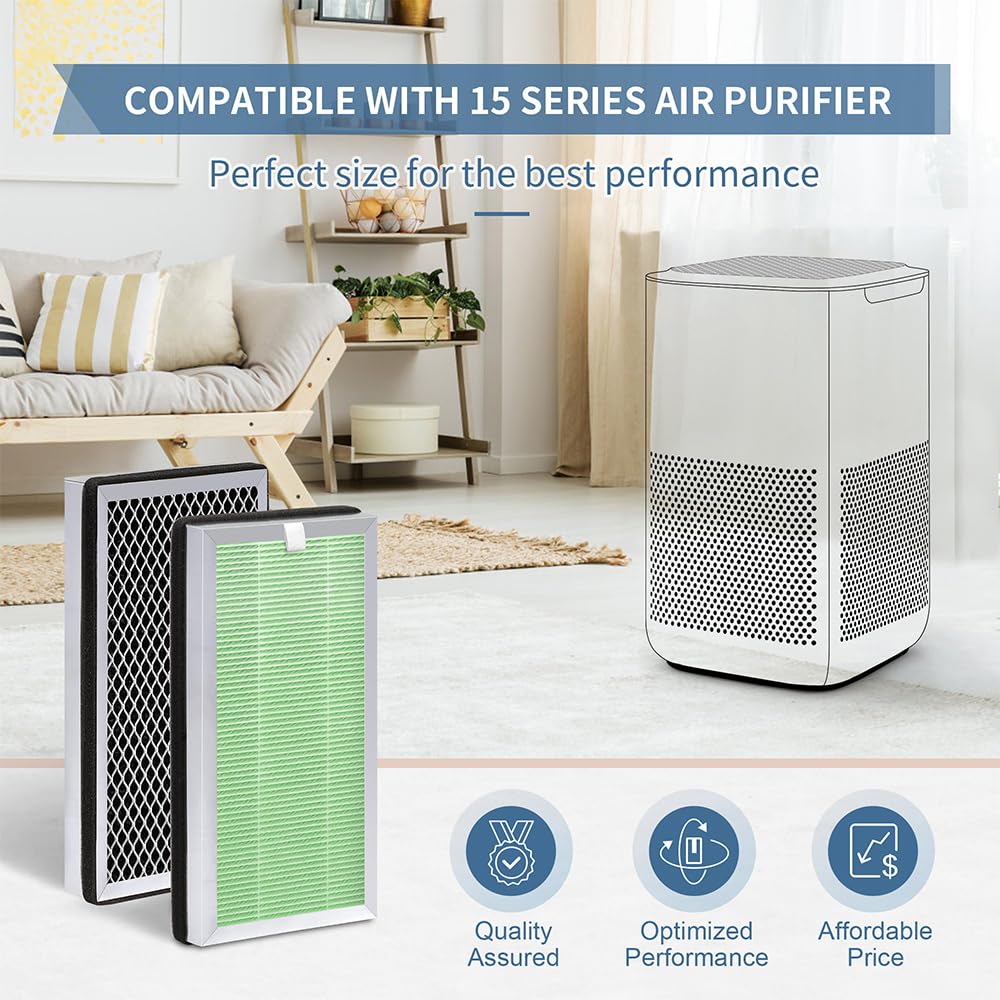 Zouhwaso MA Series 15 Replacement Filter compatible with MA Series 15 Air Cleaner pur-ifier Filter Replacement, 3-in-1 Composite Filter with H13 True HEPA, acti-vated car-bon and Pre-filter, Pack of 4