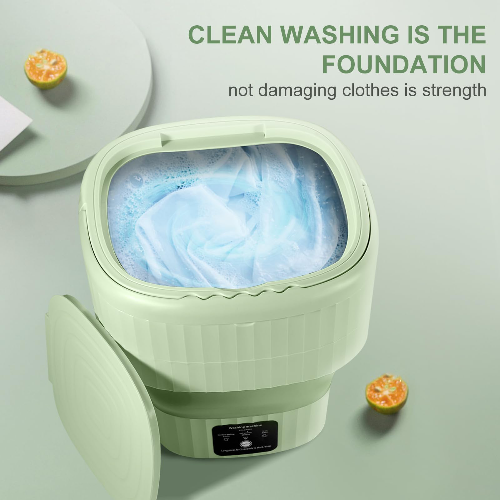 Portable Washing Machine,Mini Washing Machine,9L Large Capacity, with Drainage Basket,for Baby Clothes,Underwear or Small Items,Convenient and clean,Folding Deign, for Apartment or Travel,Green