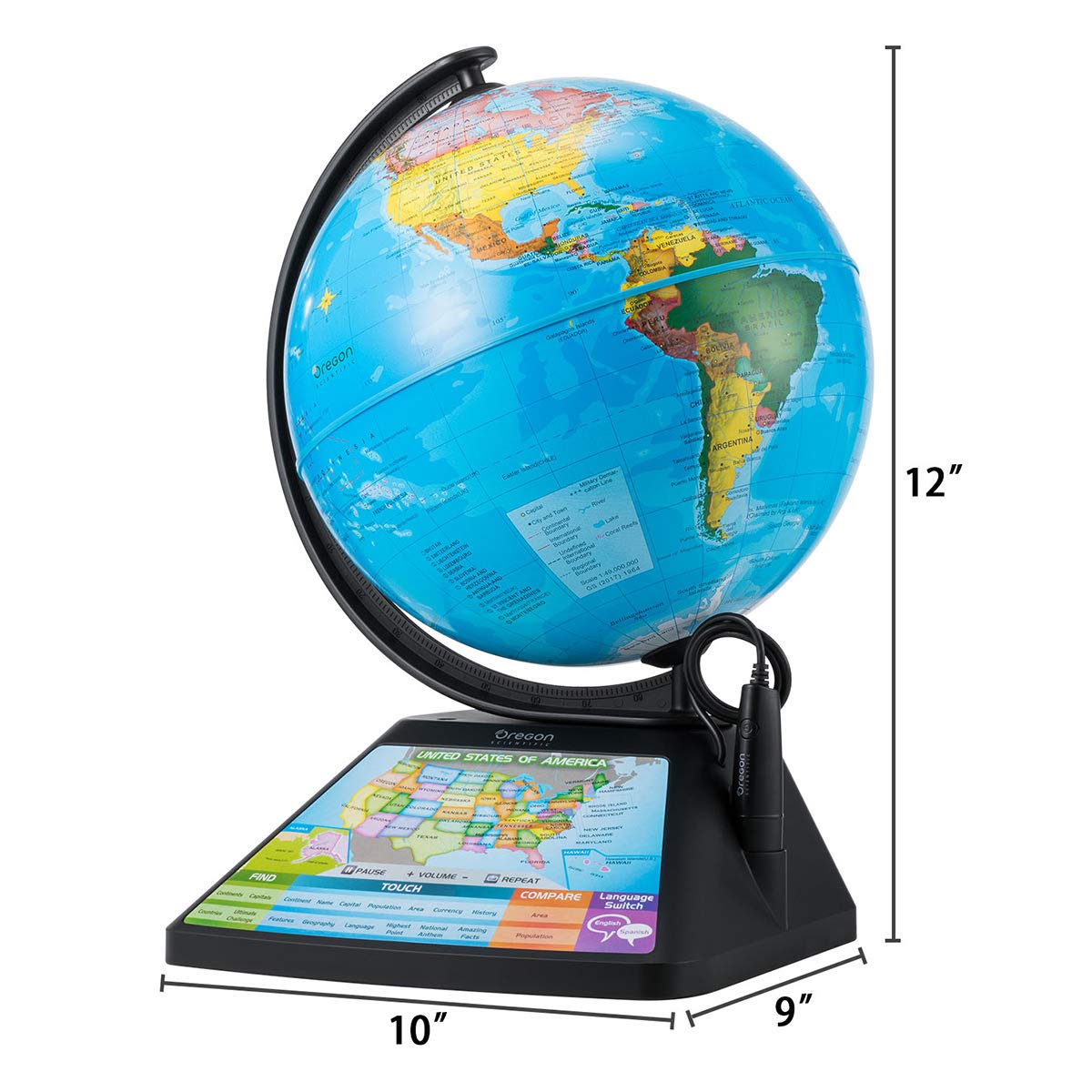 Oregon Scientific SG268R Smart Globe Adventure AR Educational World Geography Kids - Learning Toy (Black)
