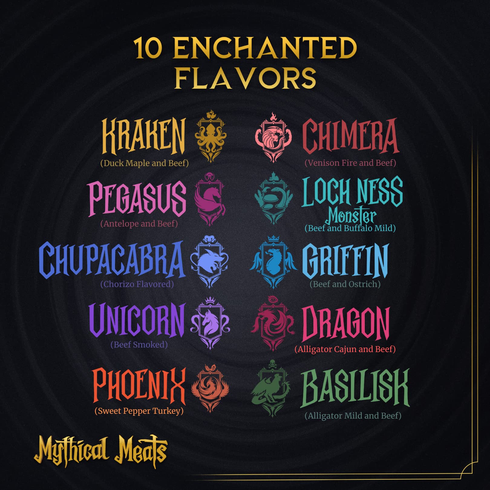 Mythical Meats Original Exotic Flavor Sampler Pack β 10 Exotic Game and Beef Snack Sticks β Dried & Dehydrated Meats Seasoned to Perfection β High Protein Snacks