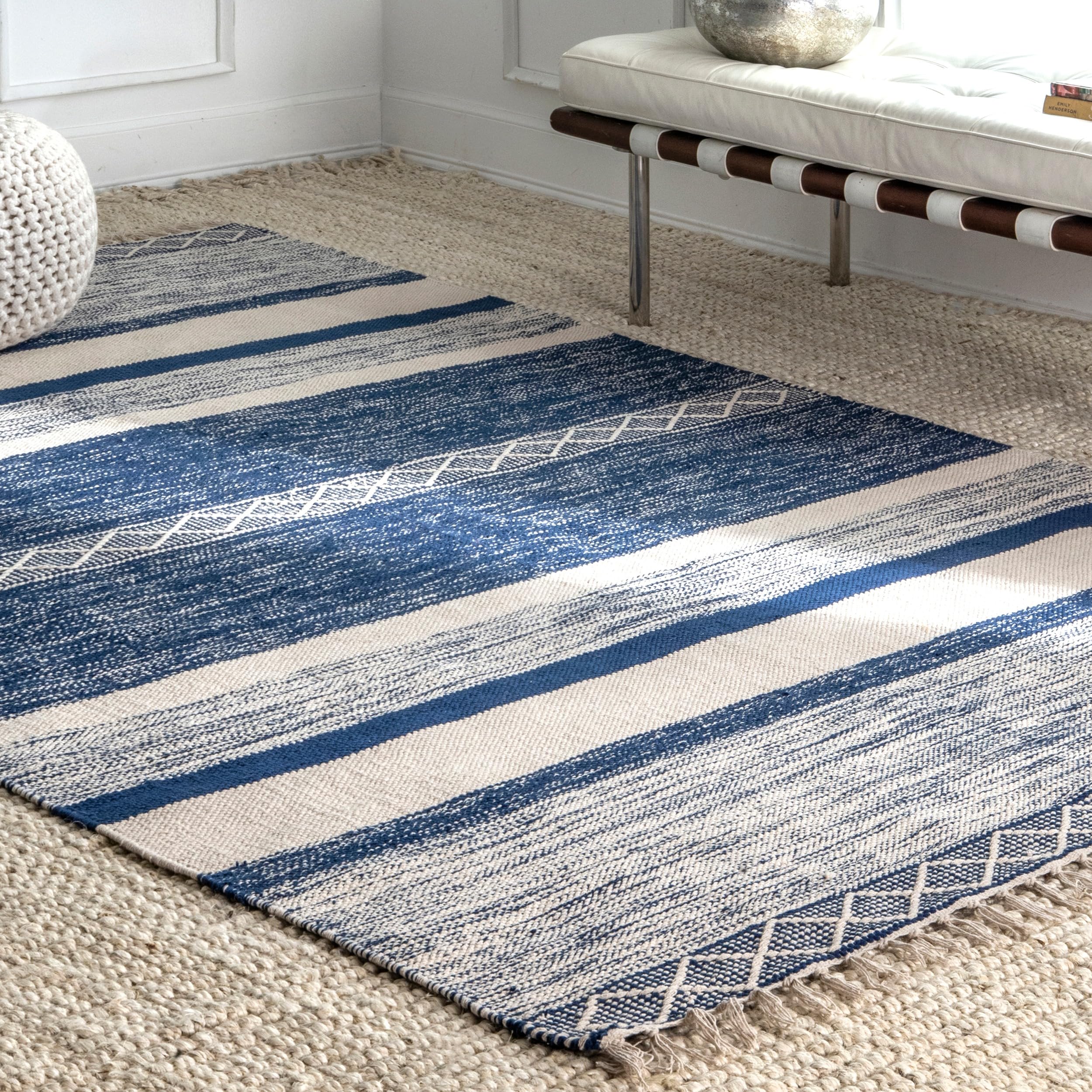 nuLOOM Striped Fringe Angela Area Rug, 6x9, Blue
