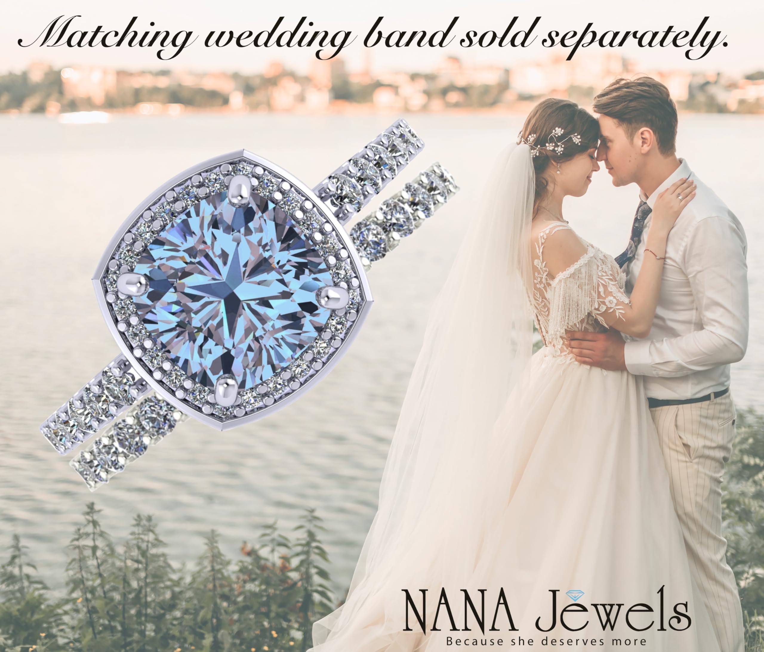 NANA Jewels 2ct Pure Brilliance Zirconia Halo Engagement Ring-Cushion Cut-March-10
