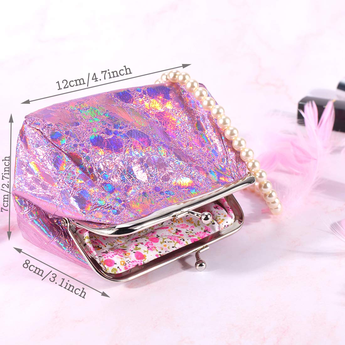 Oyachic 2 PCS Pretty Coin Purse,Cute Hologram Change Purse,Small Leather Wallet with Clasp Pouch for Woman Girls