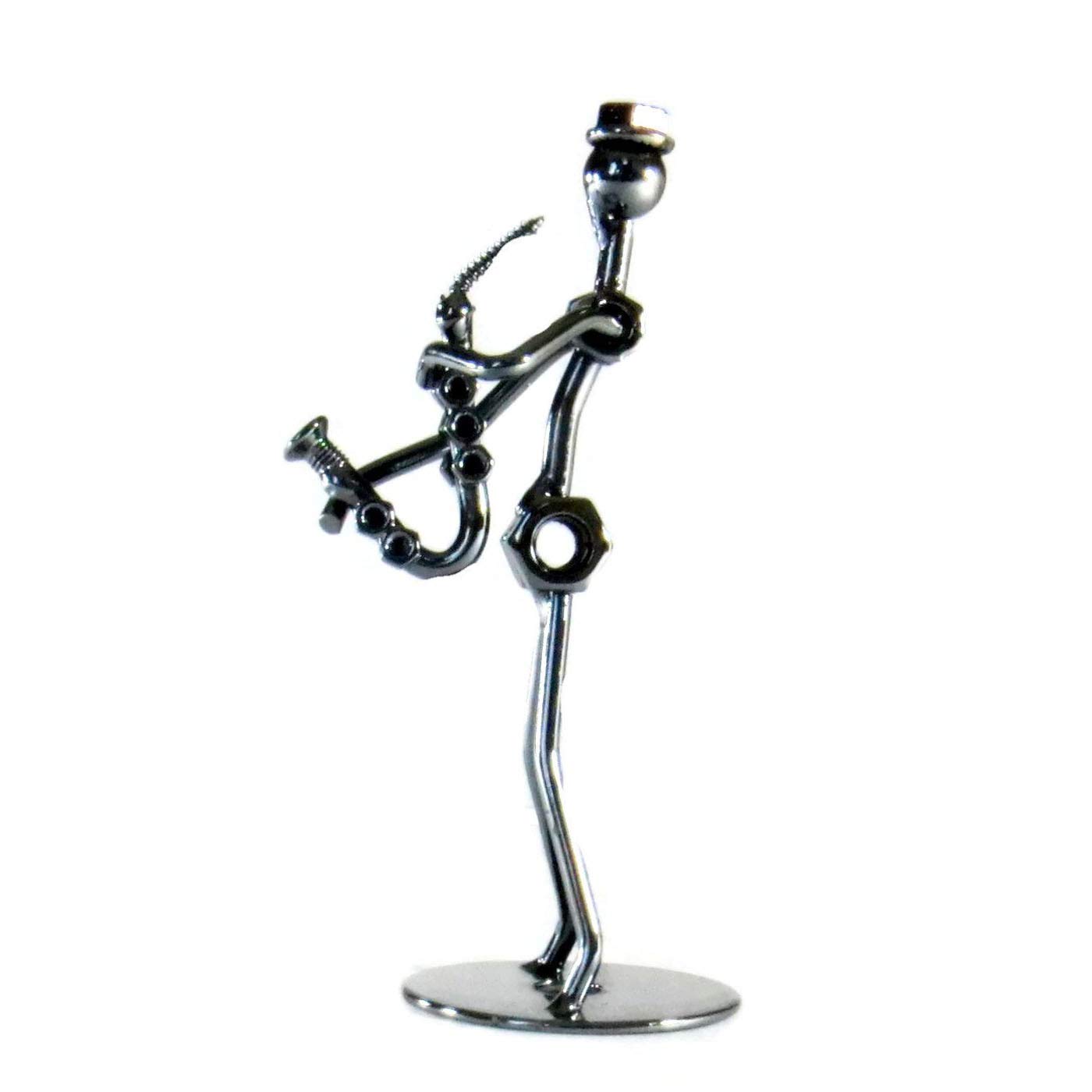 Saxophone Player Musician Figurine Music Gift - 5" Handmade Metal Art Sculpture Nuts and Bolts Statues Figure.