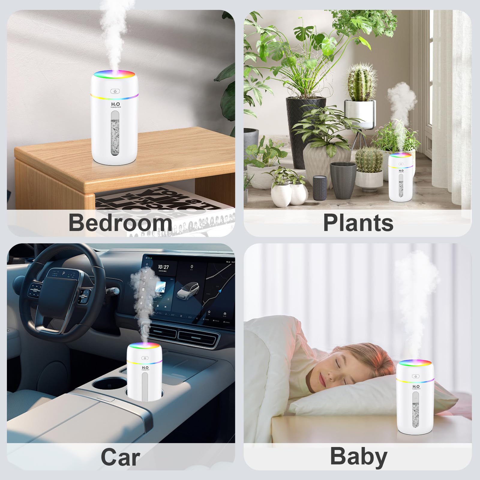 ZPP Small Humidifier, Portable cool mist humidifiers for bedroom, Mini Desktop Humidifier for Home, Office, Travel with Night Light, Auto Shut-Off