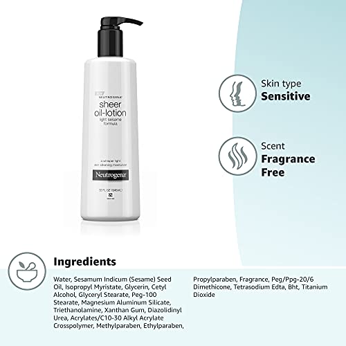 Neutrogena Moisturizing Sheer Body Oil-Lotion, Lightweight & Fast-Absorbing Sesame Oil Formula, 32 fl. oz