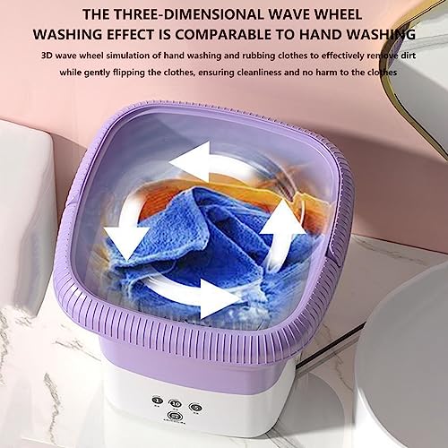 Portable Washing Machine, Foldable Mini Washing Machine 6.5L High Capacity, 3 Modes Deep Cleaning Mini Washer, Suitable for Home, Business, Travel, College Room (Purple)