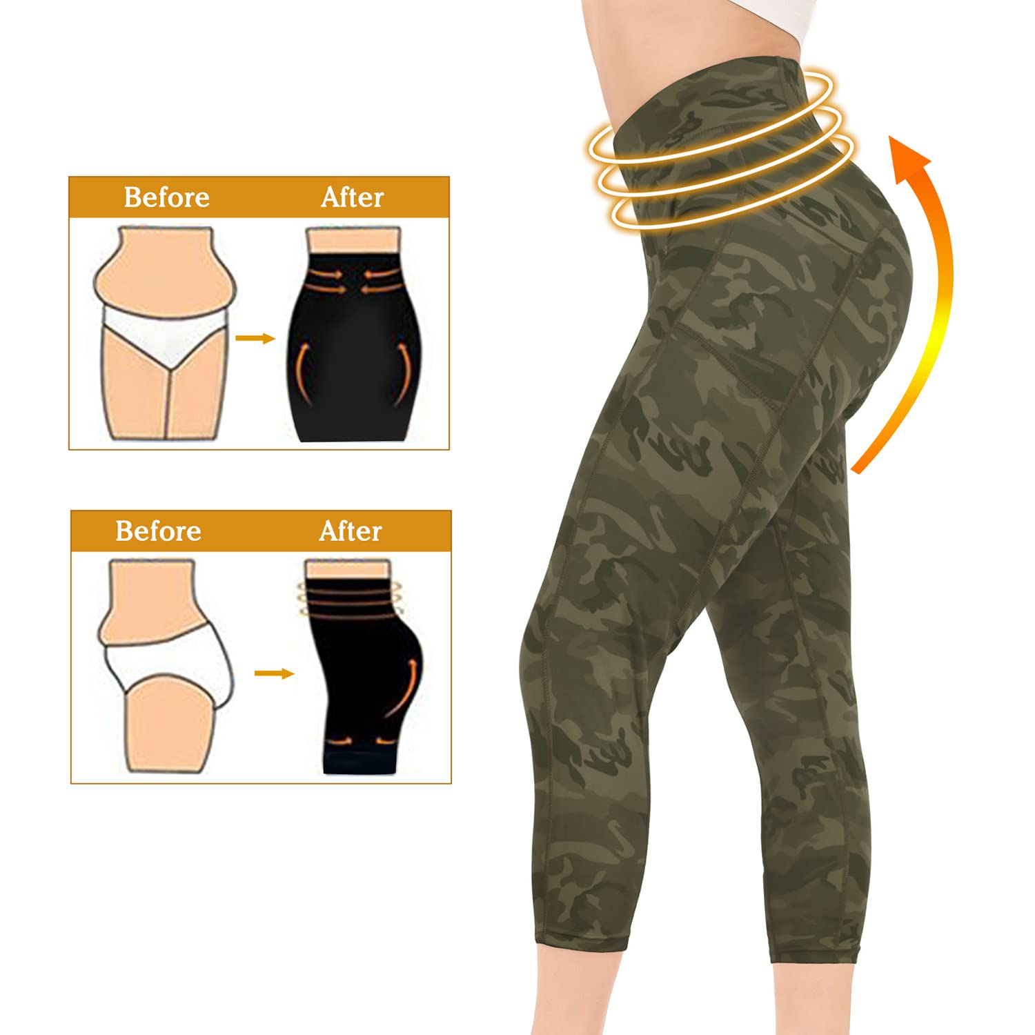 SELINK Women Thick Yoga Pants Capri High Waist Tummy Control Workout Leggings with Pockets Non See Through Running Capris L Green