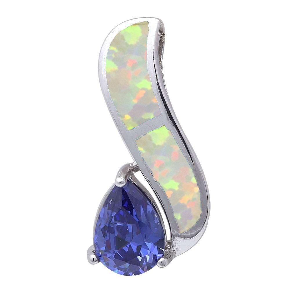 Oxford Diamond Co Lab Created Opal & Simulated Tanzanite .925 Sterling Silver Pendant (Lab Created Blue Opal)