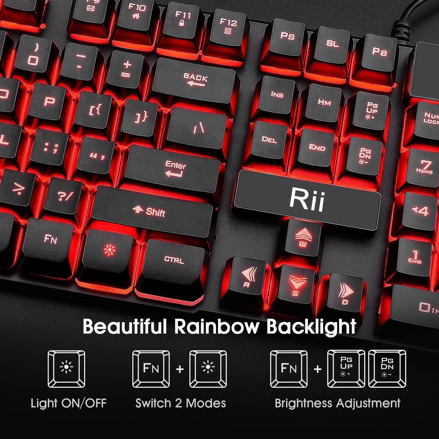 Rii Gaming Keyboard and Mouse Set, 3-LED Backlit Mechanical Feel Business Office Keyboard Colorful Breathing Backlit Gaming Mouse for Working or Primer Gaming,Office Device (RK108)