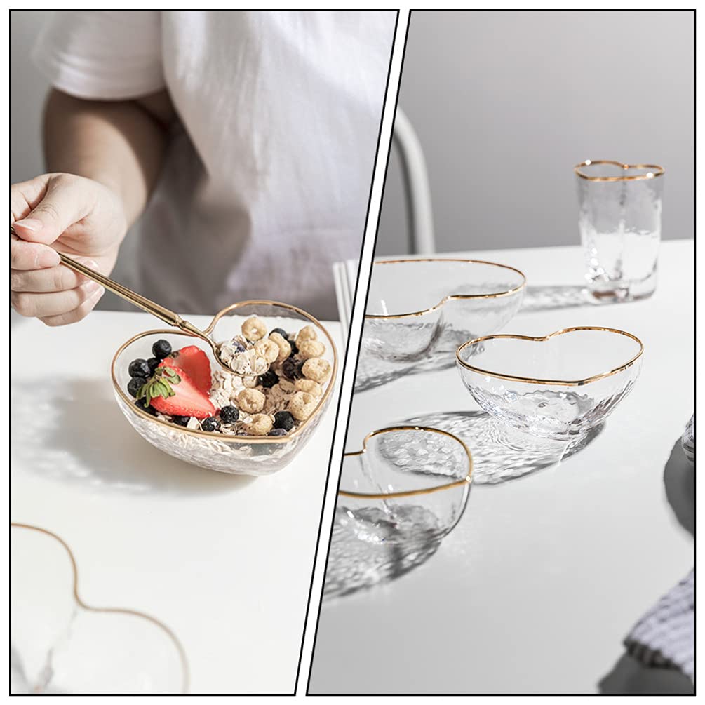 VOSAREA Glass Salad Bowl Heart- Shape Fruit Bowl Ice Cream Soup Bowl Candy Dishes Serving Bowl Plate Tableware for Desserts Pasta Dinner Snack Appetizer Popcorn