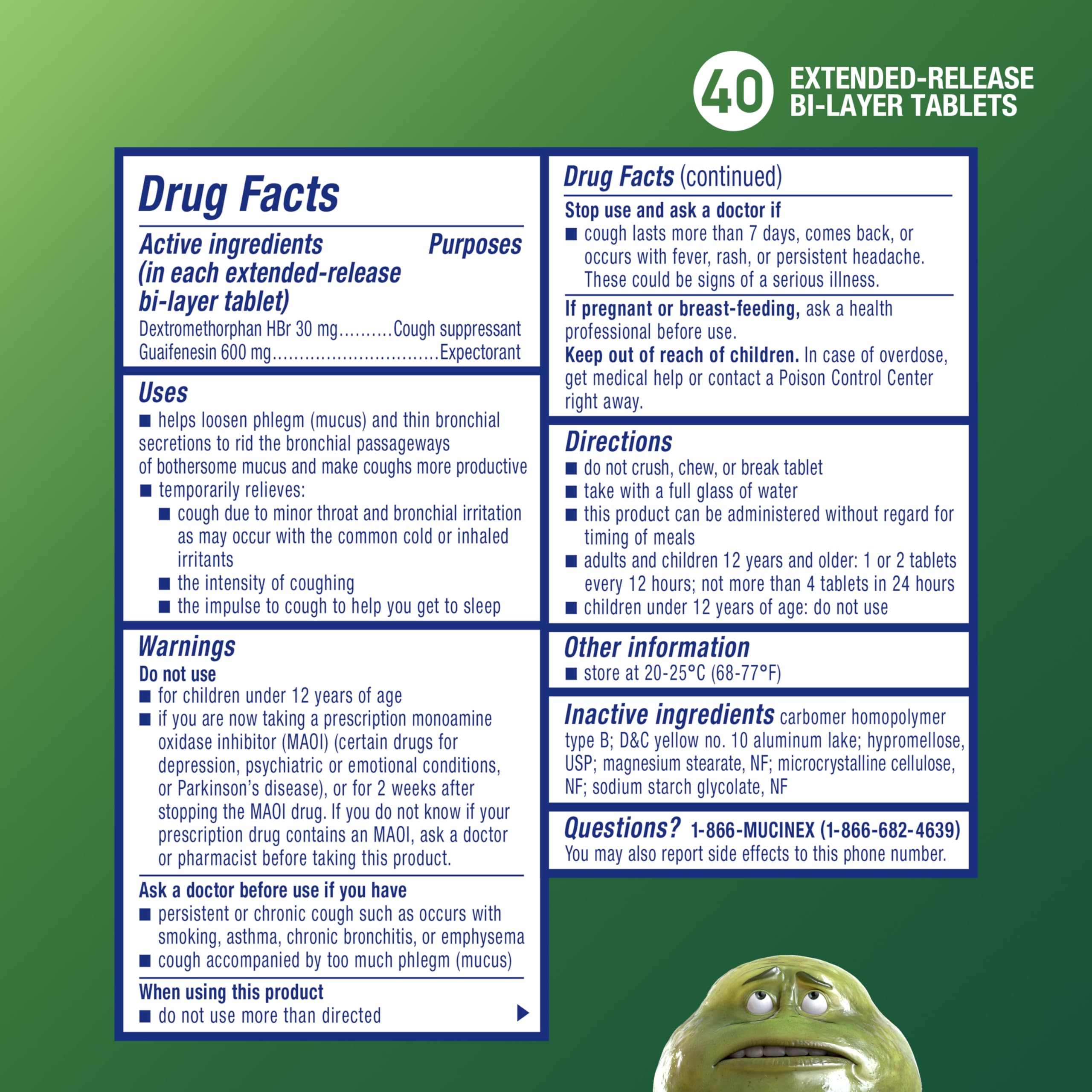 Mucinex DM 12Hr Chest Congestion & Cough Medicine For Adults, Cold And Cough Medicine for Excess Mucus Relief, 600 mg Guaifenesin & 30 mg Dextromethorphan HBr, 40 Bi-Layer Tablets