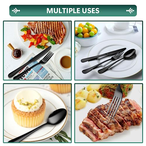 Qupoilke 60-Piece Black Silverware Set with Steak Knives Service for 10,Food Grade Stainless Steel Flatware Utensils Cutlery Set for Home Kitchen and Restaurant