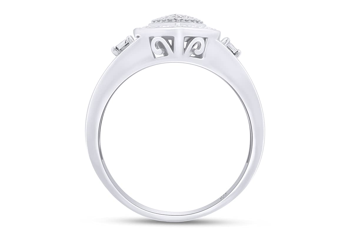 Round Cut White Natural Accent Diamond Split Shank Double Heart Engagement Ring In 14k White Gold Over Sterling Silver (Clarity : I2-I3, Color : I-J, 0.01 Cttw) Ring Size-13